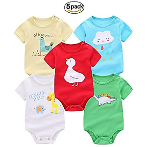 FLORNO Unisex Baby Bodysuits 5-Pack Baby Short Sleeve Bodysuits Onesies Bodysuit Short-Sleeve Bodysuits0 Organic Cotton (9-12 Months)