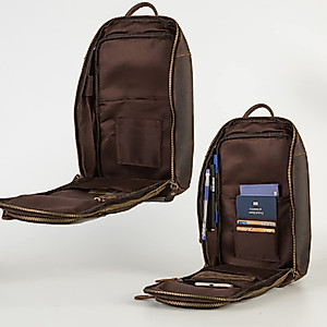 Leather Sling Bag for men,Full Grain Leather Crossbody Bag Shoulder Bag for Men Vintage Backpack Women fit 11 inch ipad Dark Brown