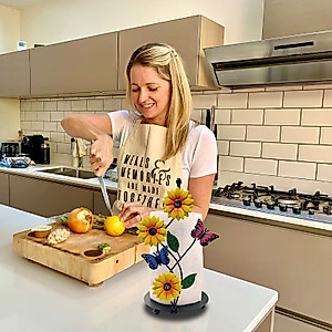 Sunflower Kitchen Paper Towel Holder with Sunflower and Butterfly, Black Metal Farmhouse Countertop Yellow Kitchen Decor Accessories