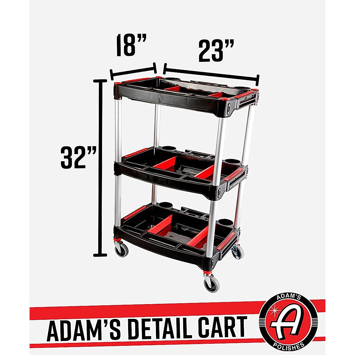 Adam's Polishes Standard Detailing Cart, Custom Mobile Rolling Utility Detailing Tool Cart Organizer for Garage DIY Home Projects, Extra Storage for Mechanics & Detailers During Repairs Car Wash/Wax