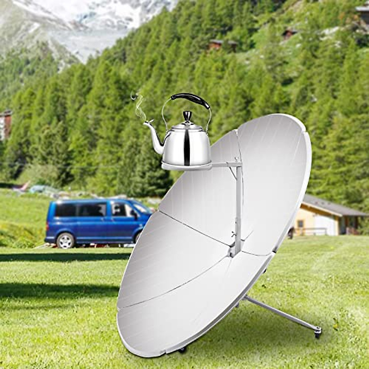 1500W Parabolic Solar Cooker 59inch Outdoor Camping Sun Oven, 800-1000° High Temperature Portable High Efficiency Concentrating Solar Cooker