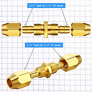 Peryiter Solid Brass Air Hose Repair Fittings for ID Hose NPT Replacement Reusable Hose Splicer Air Hose Connectors Repair Kit with PTFE Tape Brass Connect Adapter (12 Pcs, 1/4npt-1/4 Inch)