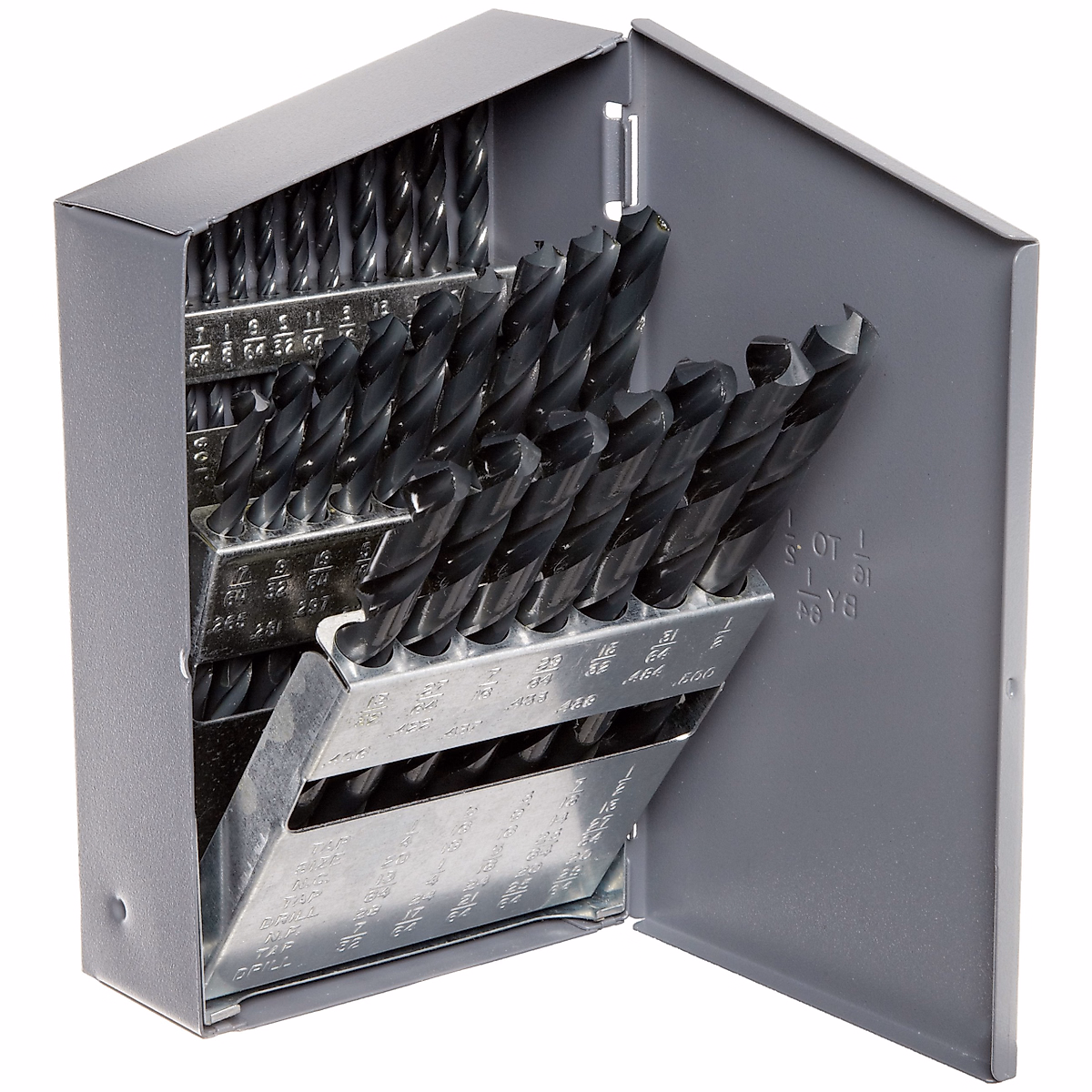 Chicago Latrobe 57714 150 Series High-Speed Steel Jobber Length Drill Bit Set with Metal Case, Black Oxide Finish, 118 Degree Conventional Point, Inch, 29-piece, 1/16" - 1/2" in 1/64" increments