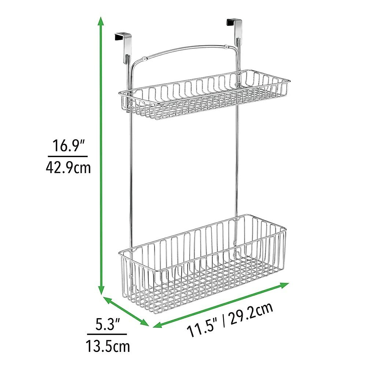 mDesign Steel Over Cabinet Kitchen Storage Organizer Holder or Basket - Hang Over Cabinet Doors in Kitchen, Pantry, Bathroom - Holds Dish Soap, Window Cleaner - Concerto Collection - Chrome