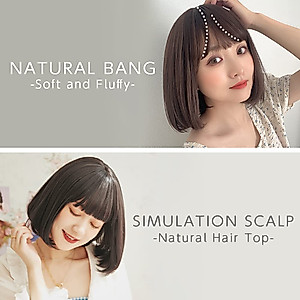 ブライトララ BRIGHT LELE Nature Full Short Straight Bob Hair With Natural Bangs Wigs for Woman Synthetic Hair Wig for Daily Party Cosplay Wig HF1443-RC