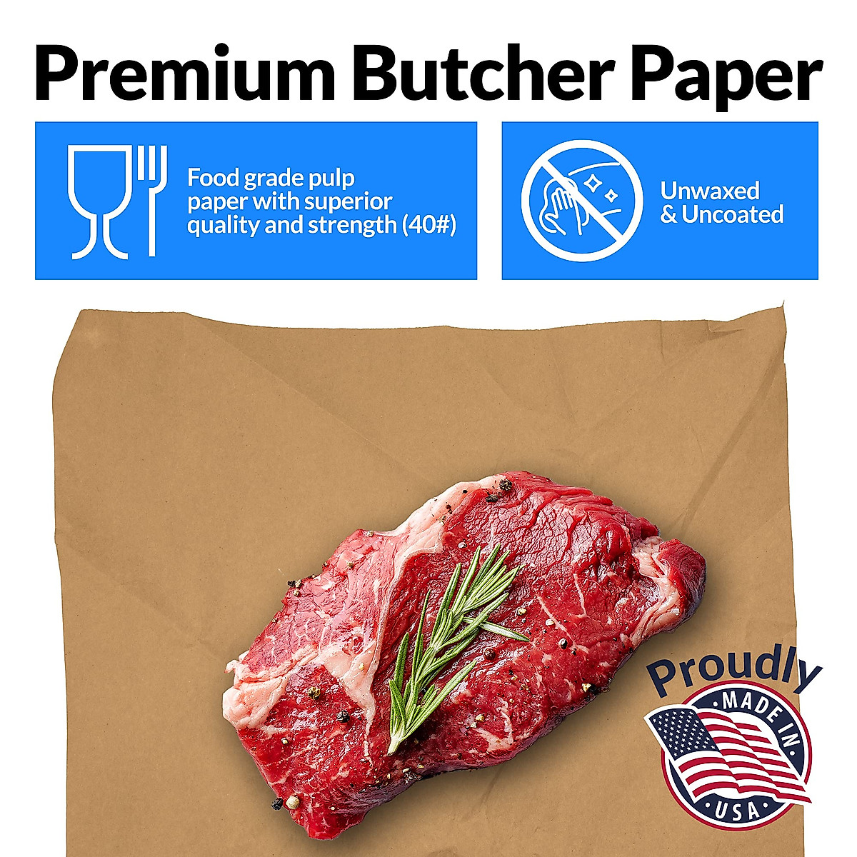 Made in USA | Bulk Value 18 in x 350 ft (4200 in) Reli. Brown Butcher Paper Roll | Food Grade Kraft Paper for BBQ | Butcher Paper for Smoking Meat | Unwaxed, Meat Wrapping, Meat Smoking (Brown)