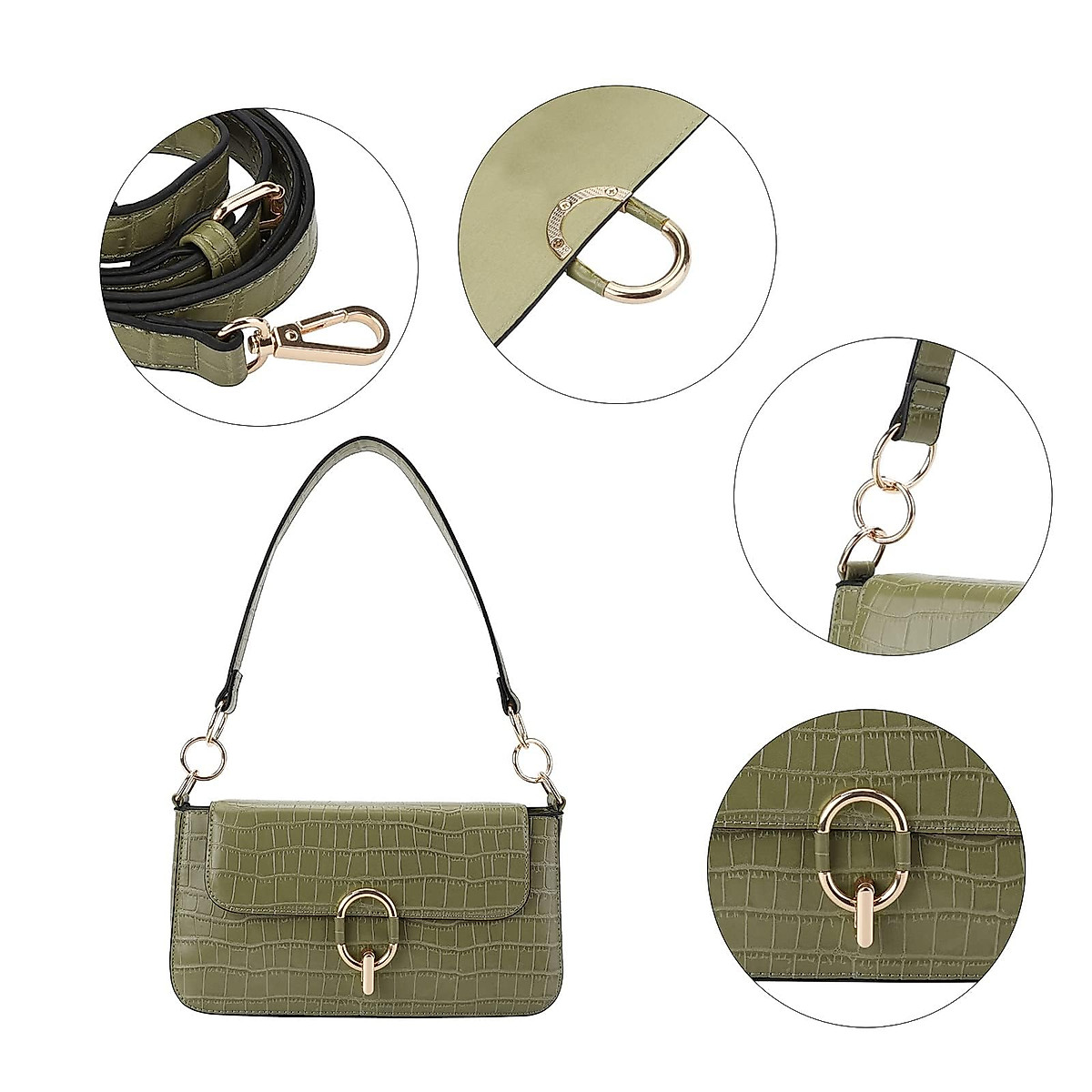 MAXWISE Women Shoulder Bag Handbag Crossbody Crocodile Pattern Designer shoulder Bags Chic Retro Purse PU Leather Handbag for Women (KHAKI)