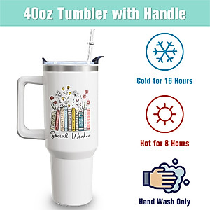 owbgsdh School Counselor Gifts Teacher Gift School Counselor Appreciation Gifts 40oz Stainless Steel Tumbler Cup Mug Water Bottle with Handle for Women Men