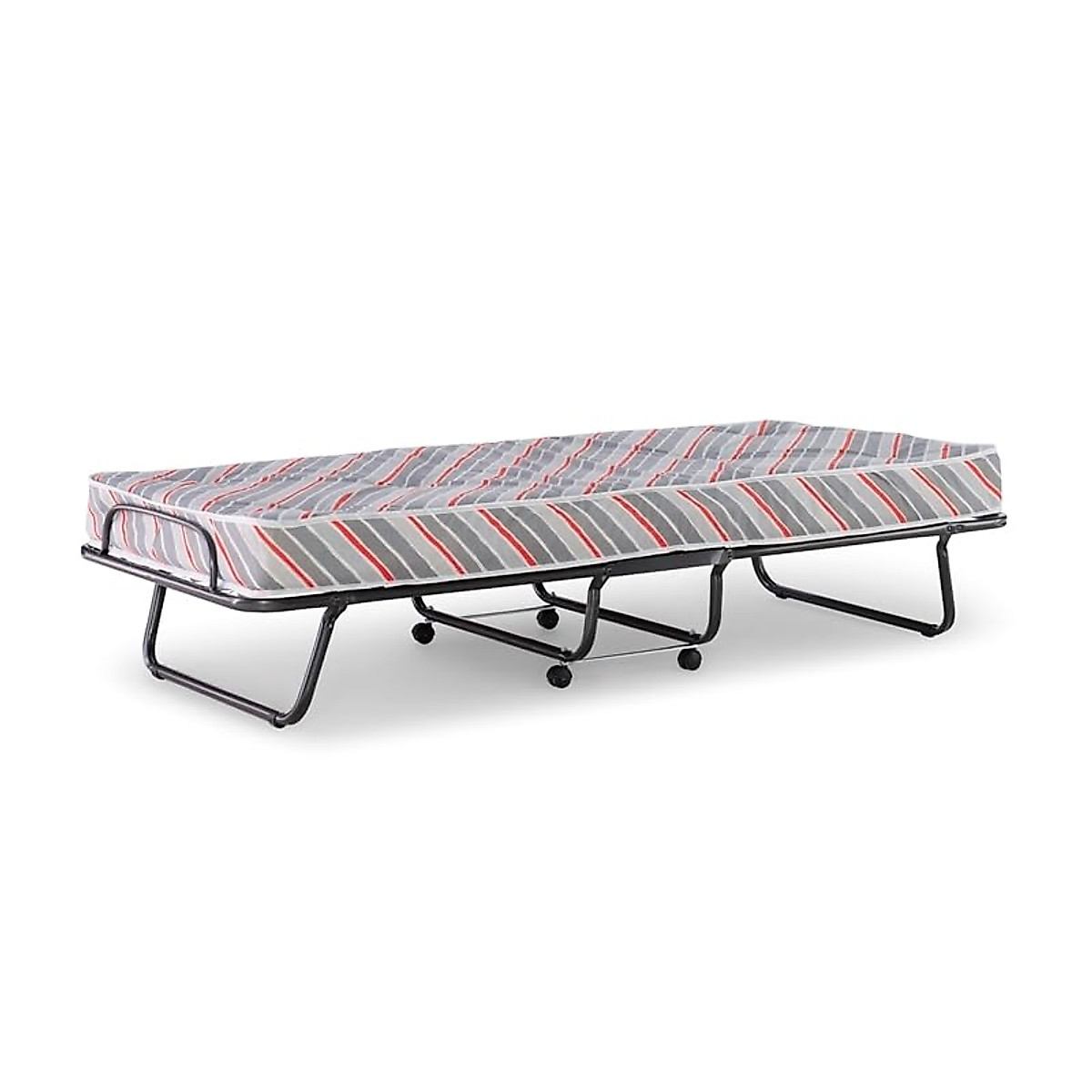 Pemberly Row Metal and Fabric Folding Bed in Gray with Memory Foam Mattress