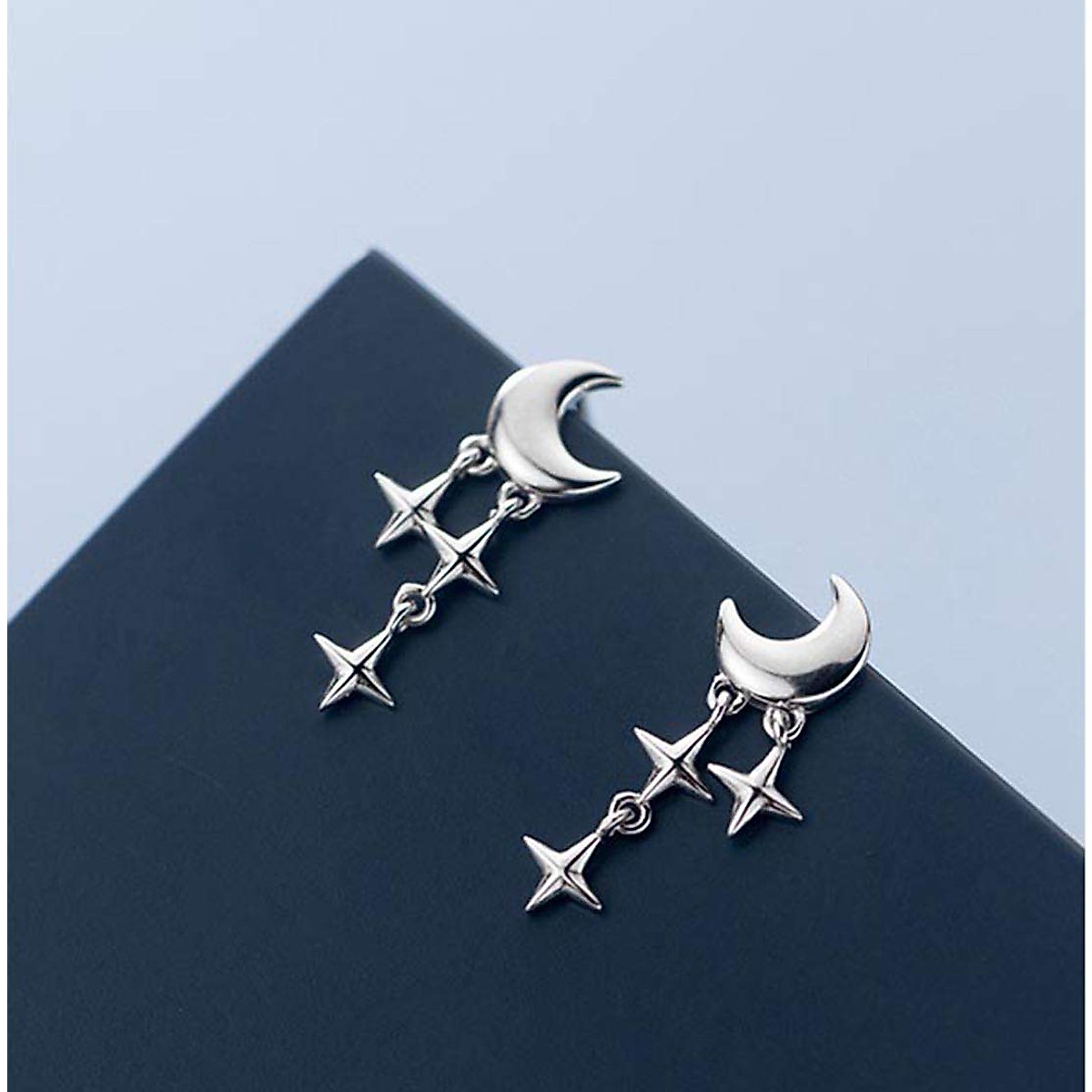 SLUYNZ 925 Sterling Silver Tiny Moon Star Earrings Studs for Women Teen Girls Small Moon Studs Earrings Star Drop (A-Silver)