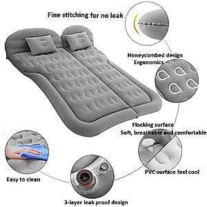 SAYGOGO SUV Air Mattress Camping Bed Cushion Pillow - Inflatable Thickened Car Air Bed with Air Pump Portable Sleeping Pad Mattress for Home Car Travel Camping Upgraded Version - Grey