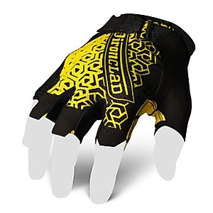 Ironclad Gaming Gloves, Half Finger Coverage, Precision Fit, Performance Silicone Grip, Moisture Wicking Construction, Yellow and Black, Large, 1 Pair