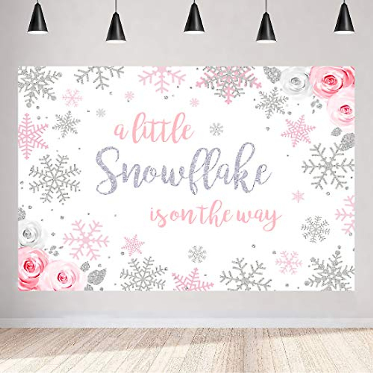 Aperturee 5x3ft Christmas Snowflake Photo Backdrop a Little Snowflake is on The Way Floral Photography Backgrounds Baby Shower Birthday Children Party Decoration Photo Booth Studio Props