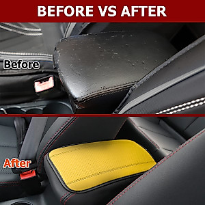 8sanlione Car Armrest Storage Box Mat, Fiber Leather Car Center Console Cover, Car Armrest Seat Box Cover Accessories Interior Protection for Most Vehicle, SUV, Truck, Car (Yellow)