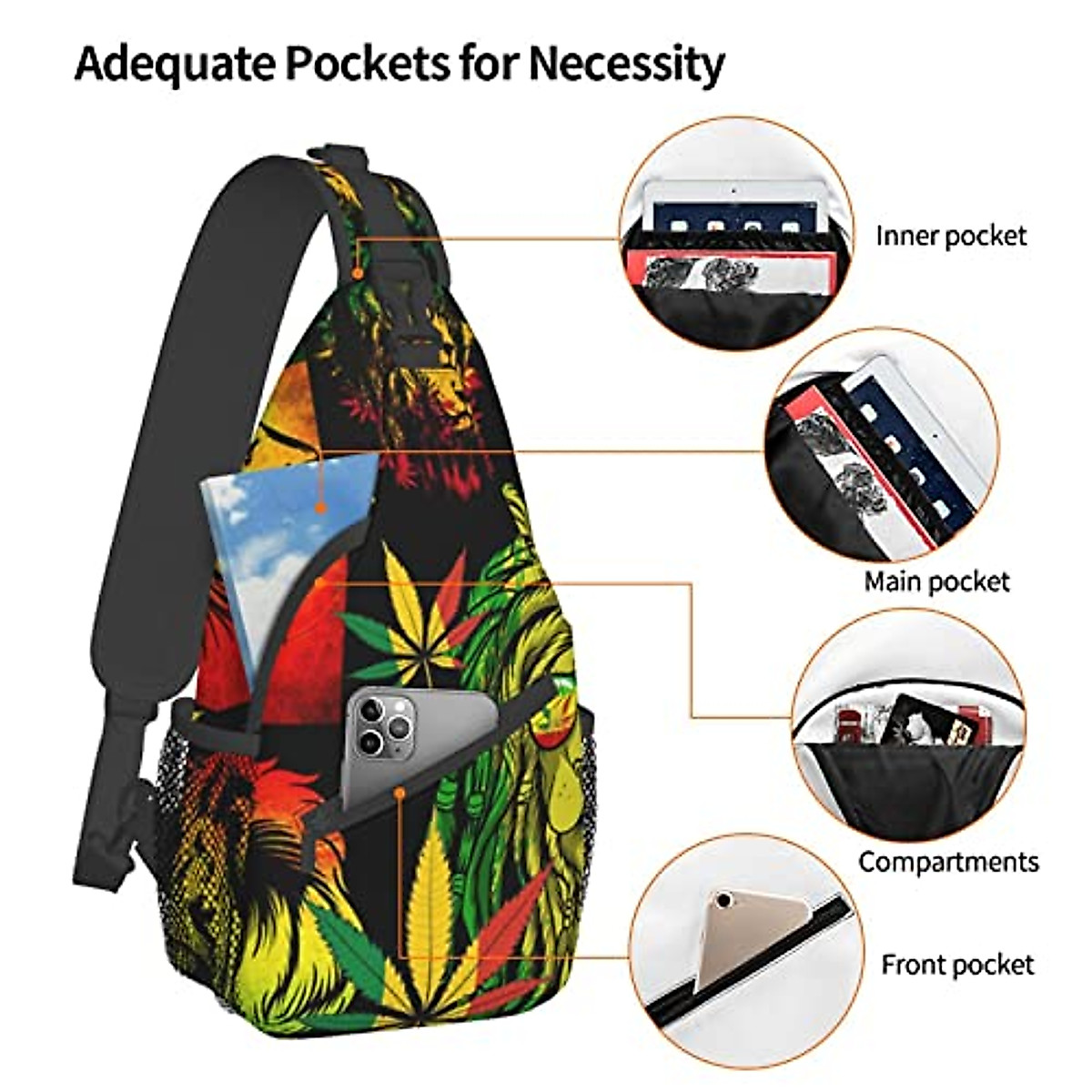Sling Bags,Jamaican Flag King Lion Men Women Shoulder Backpack,Chest Bag Daypack for Hiking Travel