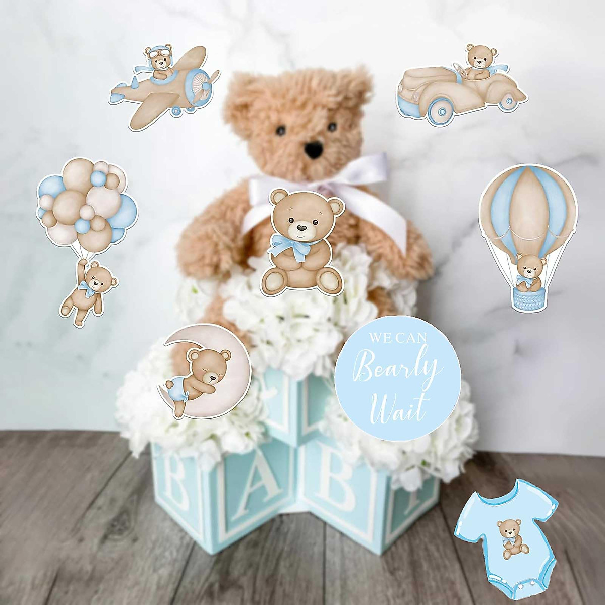 Zliisang 16Pcs Bearly Wait Baby Shower Cake Toppers We Can Bearly Wait Baby Shower Centerpieces Cake Toppers Decorations Boy Bear Baby Shower Party Decorations Bear Cake Toppers Decorations
