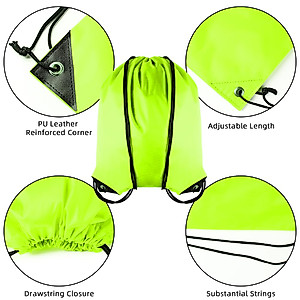 GoodtoU Drawstring Backpacks, Bulk Nylon Backpack Cinch Sack Drawstring Gym Bag for Sport, Traveling, Team (20Pcs, Fluorescent Green)