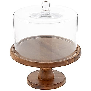 American Atelier , Brown Madera Pedestal Plate with Lid – Domed Serving Cake Stand – for Cupcakes, Pies, Veggie Platter, Desserts & Chip and Dip