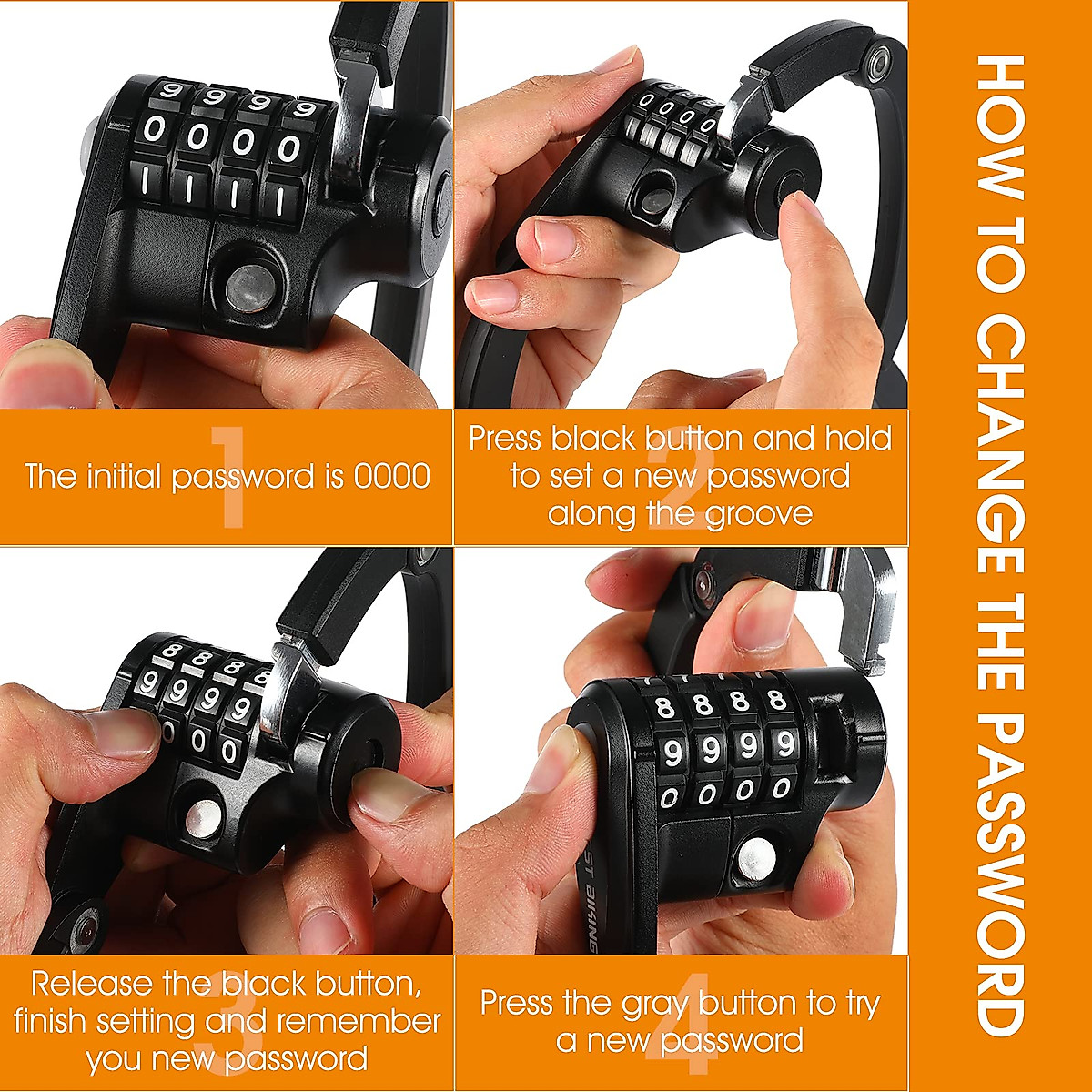 CHIMONA Bike Foldable Lock, 4-Digit Anti Theft Combination Bicycle Lock, Security Level 6 Heavy Duty Folding Bike Lock, 2.8 FT Strong Bicycle Locks, Bicycle Security Chain Lock with Bracket