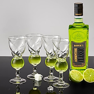 Vintage Crystal Absinthe Glasses | Set of 4 | 6.5 oz Wine Savant - Stemmed Classic With Swiss Bubble Reservoir, Tasting, Nosing & Sipping, Absinthe, Sambuca, Raki, Pastis, Ouzo, Drinking Green Fairy