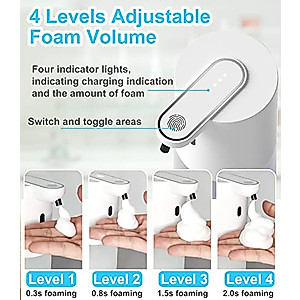 Josnown Automatic Foaming Soap Dispenser - 4 Gear Foaming Adjustable, USB Rechargeable, IPX5, Wall Mounted Sticker Available - 13.5oz/400ML Touchless Hand & Dish Soap Dispenser for Bathroom Kitchen