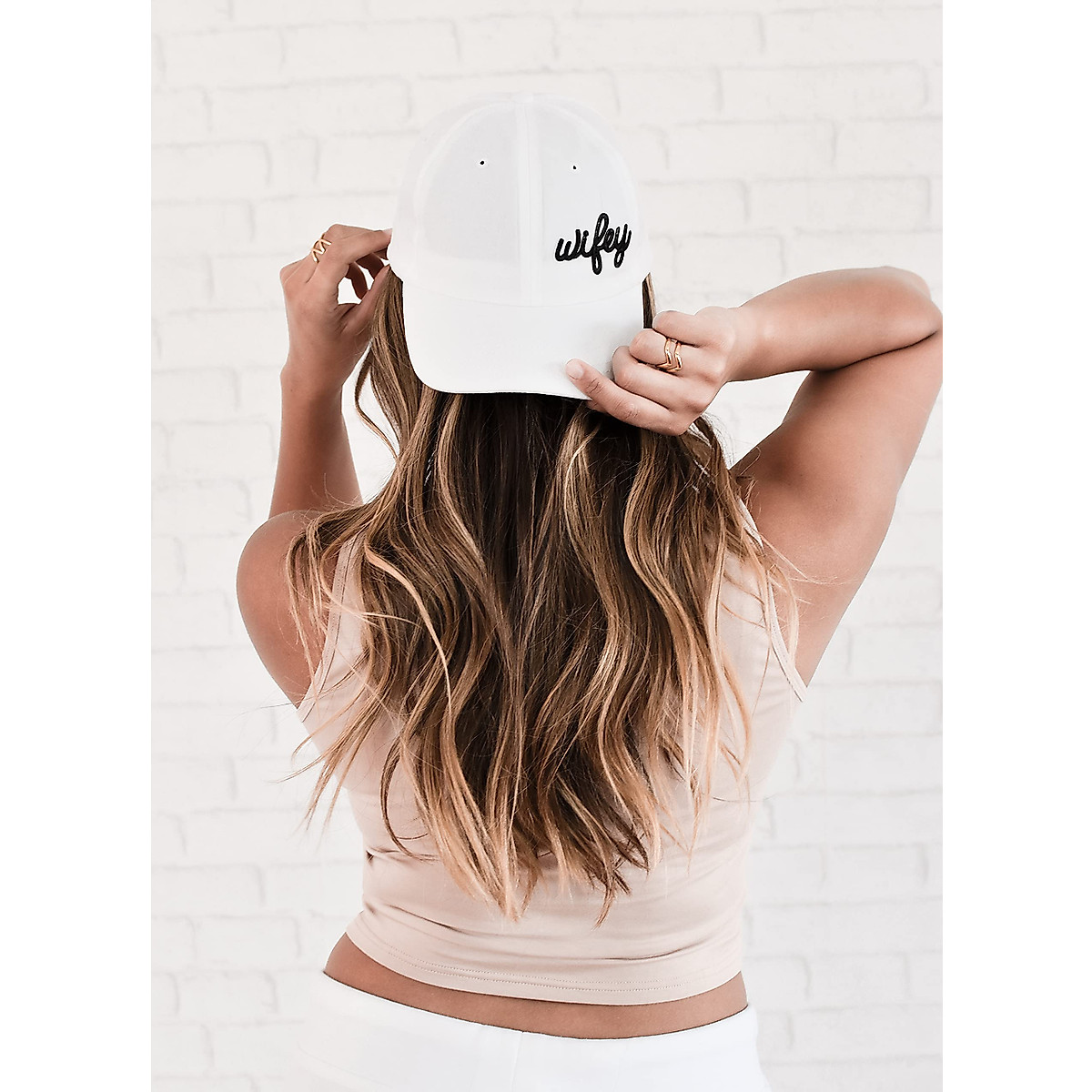 ModParty Wifey Hat | Bride Baseball Cap | White Cap with Embroidered Patch | Honeymoon Wedding Gift Idea | Adjustable Buckle Women’s Hat