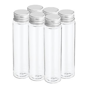 PATIKIL 80ml Plastic Test Tubes with Screw Caps, 6Pcs 128x33mm Flat Bottom Tubes for Scientific Party Decoration Candy Bead Storage Bath Salt, Silver Tone