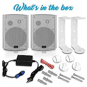 Pyle Outdoor Wall-Mount Patio Stereo Speaker-Waterproof Bluetooth Wireless&No Amplifier Needed-Portable Electric Theater Sound Surround System for Home Party Cabinet Enclosure- Pyle PDWR61BTWT White