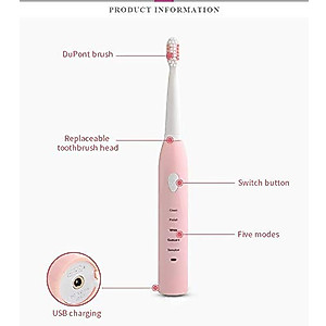 ＲＥＤ－ＮＩ RED-NI Sonic Electric Toothbrush, 4 Free Replacement Heads Included as Gifts Ideal for Adult Children and Couples Use USB Fast Charging Waterproof Toothbrush,Model: ET201 (Blue)