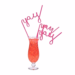 Fun Express Yay Drinking Straws, Set of 6 Cursive Word Crazy Straws, BPA Free Plastic, Reusable for Cheers, Bachelorette, Brunch and Party Supplies, Pink