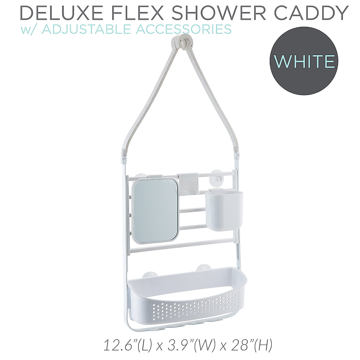Bath Bliss Deluxe Flex Adjustable Shower Caddy | 2 Hanging Options | Customizable Accessories | Bathroom Storage | White