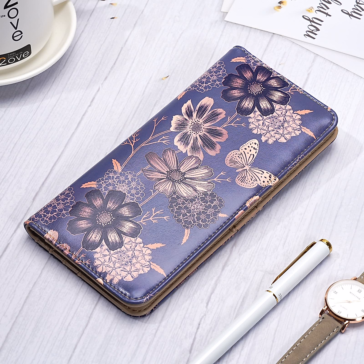 APHISON Wallet Women Ultra Slim Thin Leather Womens Wallet RFID Blocking Credit Card Holder Bifold Clutch Long Ladies Billfold