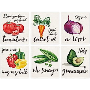 Whaline 6Pcs Vegetable Swedish Dishcloths Colorful Vegetable Kitchen Dish Towel Reusable Cotton Kitchen Towels for Baking Cooking Home Kitchen Bathroom Decor, 6.7 x 7.7Inch
