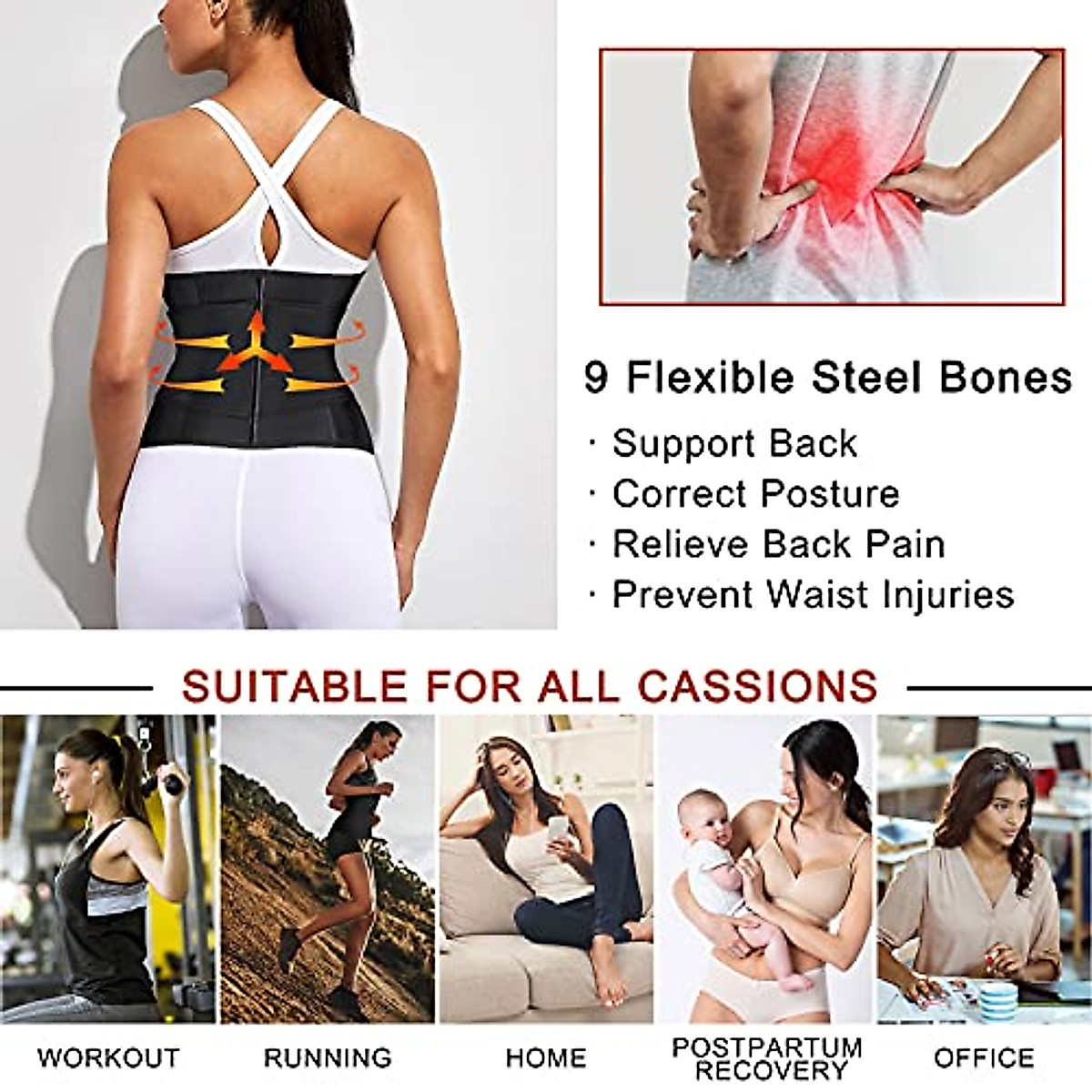 CYDREAM Women Latex Waist Trainer Belt Waist Cincher Trimmer Sport Girdle Corset Tummy Control Body Shaper Slim Belly Band (XX-Large, Black)