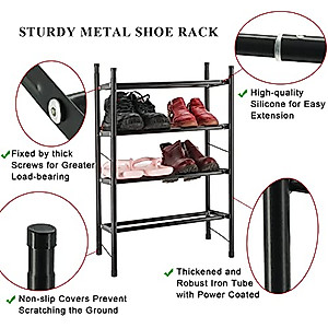 LNYZQUS 4-Tier Expandable Shoe Rack,Stackable Sturdy Shoe Shelf Shoes Stand,Metal Slim Closet Shoe Racks Organizer Adjustable Long Sneaker Rack For Closet Entryway-Black