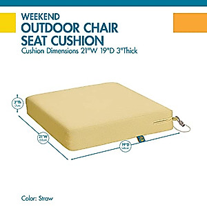 Duck Covers Weekend Water-Resistant Outdoor Dining Seat Cushion, 21 x 19 x 3 Inch, Straw, Dining Chair Cushions