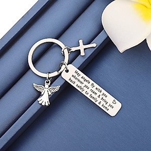 MYOSPARK Travel Prayer Keychain May Angels Fly With You Wherever You Roam & Bring You Back Safely To Family & Home Traveller Gift For Family Friends (May Angels Fly With You)