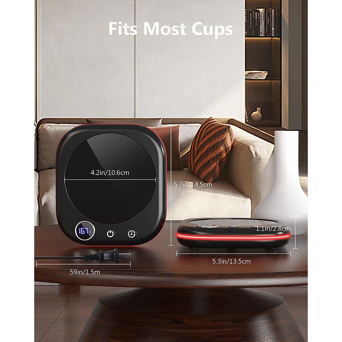 MQUPIN Coffee Warmer, Coffee Cup Warmer for Desk Auto Shut Off, Smart Candle Warmer with Temp Display & 1-12 Hours Timer- 1 Gold Coffee Spoon & 1 Black Insulating Mat Included (Black)