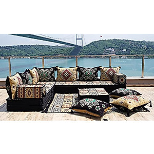Floor Sofa Seating Set, L Shape Corner Arabic Sofa Set, Oriental Floor Seating, Floor Cushions, Living Room Sofa, Arabic Majlis, Moroccan Jalsa, Sleeper Sofa (L Sofa Full Set)