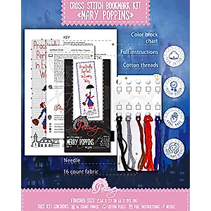 Mary Poppins Cross Stitch Bookmark Kit - DIY Embroidery Gift for Booklovers