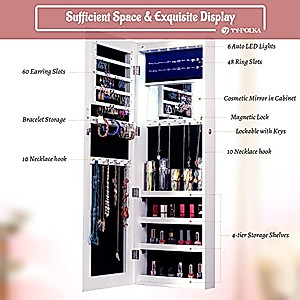 Ntufrest Jewelry Organizer, Touch LED Mirror Jewelry Cabinet,LED Wall/Door Mounted Jewelry Armoires for Women, Full Length Mirror with Jewelry Storage，Magnetic Lock