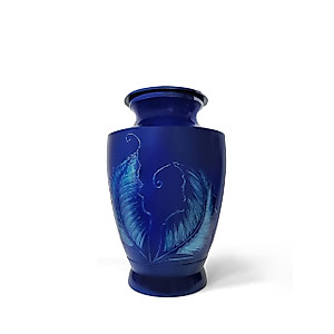 Blue Feather Cremation Urn for Human Ashes, Urns for Adult Ashes, Funeral & Burial Urns for Adult Male and Female, Large Size up to 220 Lbs