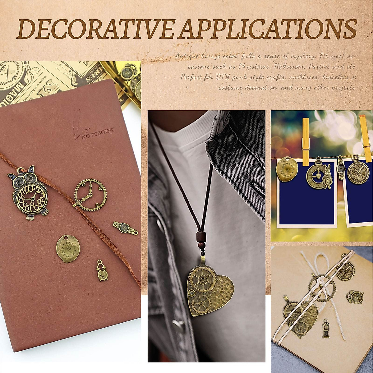 JIALEEY Antiqued Bronze Clock Face Charm Pendant, Wholesale Bulk Lots Mixed Gears Steampunk Charms Pendants DIY for Necklace Bracelet Jewelry Making and Crafting, 100g(38PCS)