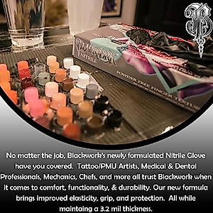 Blackwork Black Nitrile Exam Gloves - Extra Small, Pack of 100 - Latex- & Powder- Free, Disposable, Comfrtable & Durable for Extended Wear - Tattoo, PMU, Medical, & Dental Gloves