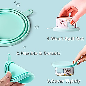 WAFJAMF Silicone Pet Can Covers,Dog Cat Food Can Lids and Spoons,Universal BPA Free,Fit Multiple Sizes Dishwasher Safe-3Pack