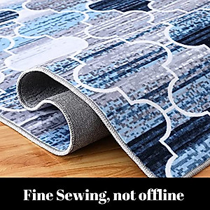 COZYLOOM Modern Area Rug, Vintage Moroccan Trellis Blue Area Rug for Living Room Bedroom, Non-Shed Washable Kitchen Throw Rugs Dining Room Home Floor Area Rug 5 * 8 FT