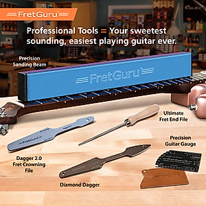 FretGuru Guitar Fret Crowning File - Dual Sided Dagger 2.0 - MD and LG/XL - Ideal for Frets between .080" to .110" wide - Professional Luthier Tool for Electric, Acoustic and Bass Guitars