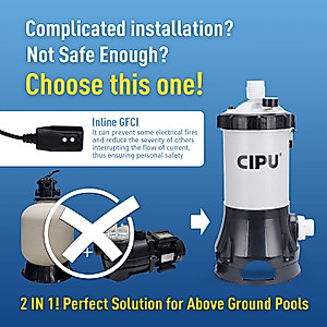 CIPU Portable Cartridge Filter Pump with Pressure Gauge 1500GPH Flow Efficiently for Above Ground Swimming Pools Water Filtration System Built-in 0.25HP Pool Pump CPCF724