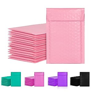 4 x 8 Inch Bubble Mailers 60 Pack, Self-Seal Poly Padded Envelope, Waterproof Shipping Bags for Small Business, Light Pink