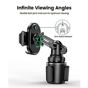 UGREEN Cup Car Phone Holder One-Button Release Cell Phone Mount Automobile Universal Adjustable Compatible for iPhone 13 12 Pro Max XR 8 7 and Android Smartphones